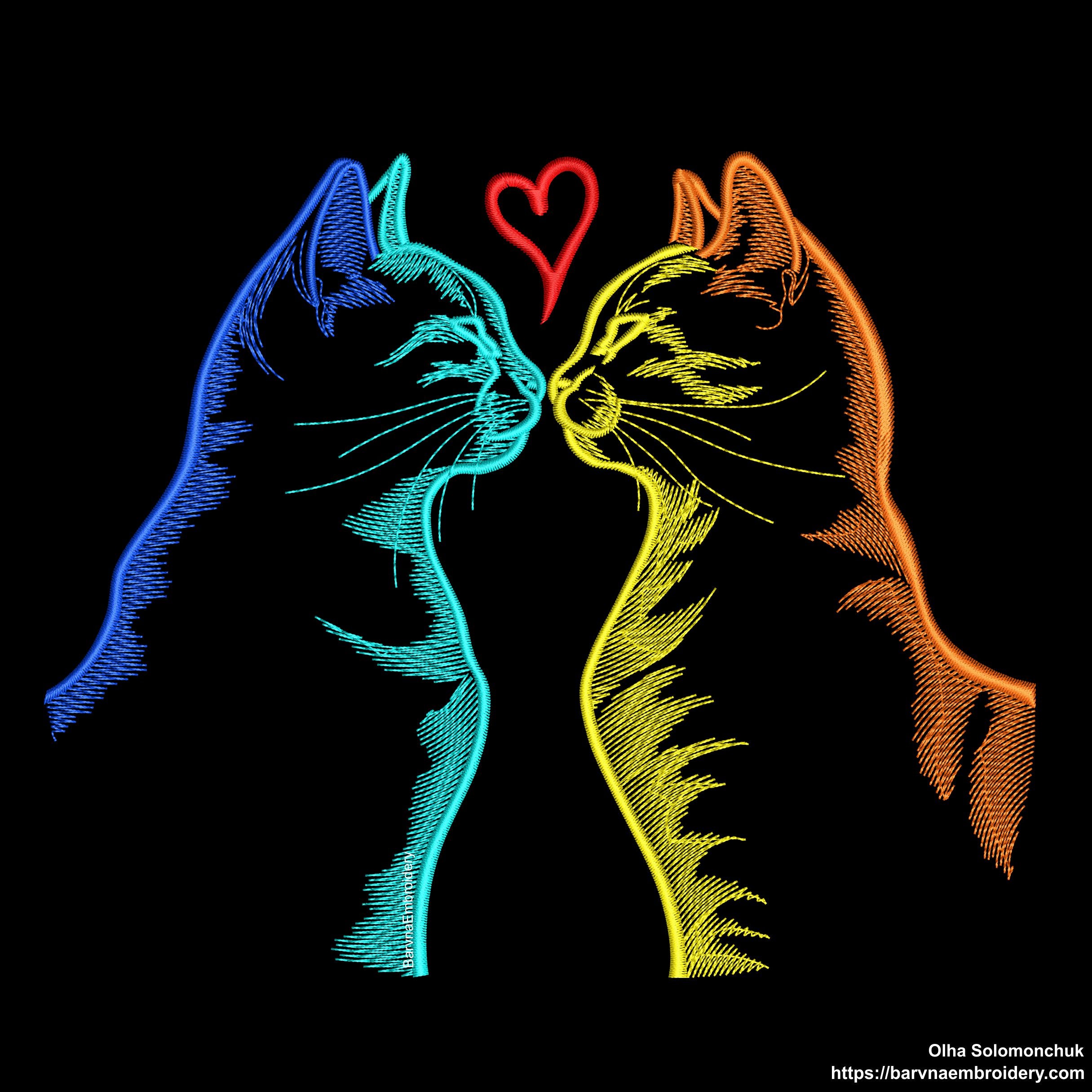 Kissing Cats Machine Embroidery Design. – BarvnaEmbroidery